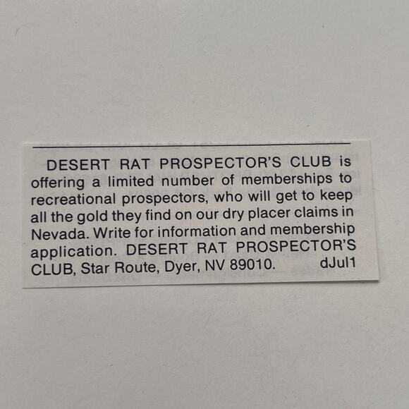 None and/or Unknown | Other | Desert Rat Prospectors Club Limited ...